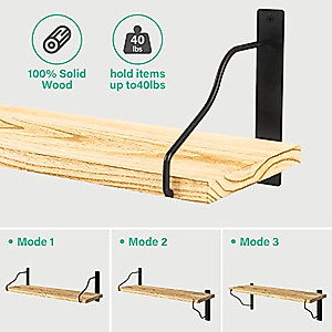 CTPNMCIN Floating Shelves Wall Mounted Set of 3,24 Inch Rustic Natural Wood Wall Shelves, Wall Shelves for Living Room/Bedroom/Bathroom/Office,Pictures Plants Books Decor Storage Shelves