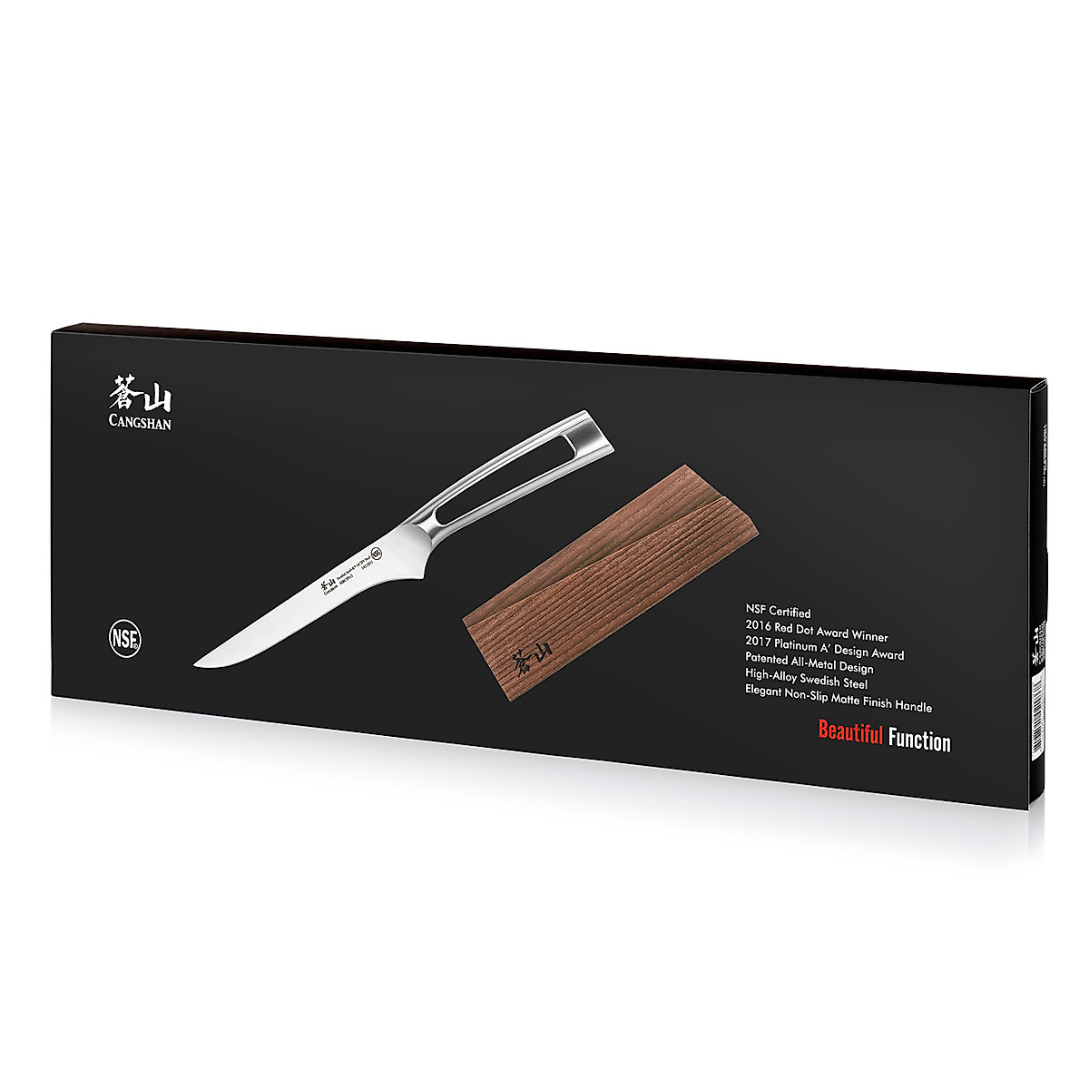 Cangshan TN1 Series 1021868 Swedish 14C28N Steel Forged 6-Inch Boning Knife and Wood Sheath Set