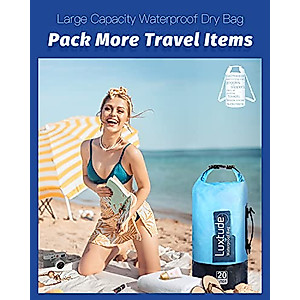 Luxtude Waterproof Dry Bag for Women Men, 5L Waterproof Backpack with Phone Case, Roll Top Floating Marine Dry Bags for Kayaking, Travel, Hiking, Swimming, Boating, Camping, Beach etc. (Blue)