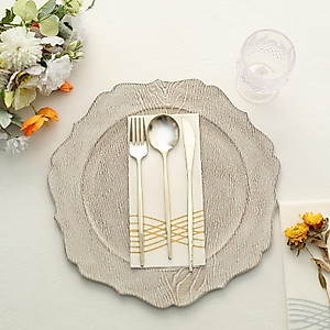 Efavormart 6 Pack | 13" Rustic White Wooden Textured Acrylic Charger Plates With Scalloped Rim