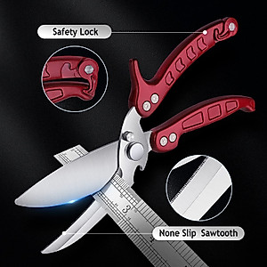 DRAGON RIOT Heavy Duty Poultry Shears - A Must Have Kitchen Shears for Chicken and Meat Cutting - Dishwasher Safe and Stainless Food Kitchen Scissors for Thanksgiving(Burgundy)