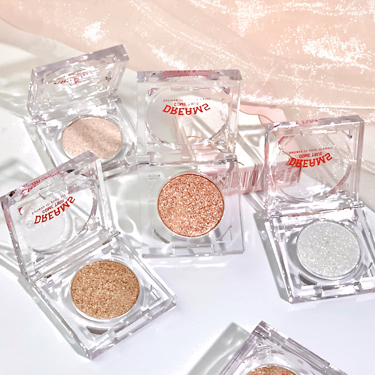 Erinde Shimmer Glitter Eyeshadow Palette, Korean Eye Glitter Makeup, Ultra-Blendable, Sparkle Silver Champagne Gold Eye Shadow, Single Shade Metallic Pigmented Color, 02#