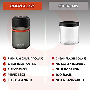 ONGROK Glass Storage Jar, 180ml, 3 Pack, Color-Coded Airtight Glass Containers, UV Air Proof Herb Jar to Stash Goods with Care with Child Resistant Lid