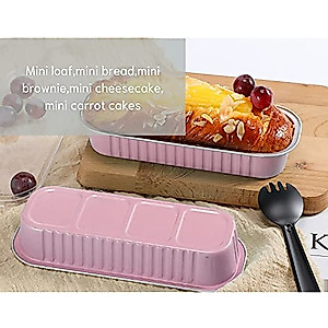 Findful Mini Loaf Baking Pans with Lids And Spoons (100 Pack, 6.8oz) Rectangle Aluminum Foil Baking Pans Tins Containers - Cupcake Containers Wrappers Cheesecake Creme Brulee Ramekins