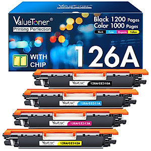 Valuetoner Remanufactured Toner Cartridge Replacement for HP 126A CE310A CE311A CE312A CE313A for Color Pro MFP M175 M275 CP1025nw Laser Printer(Black, Cyan, Magenta, Yellow, 4 Pack)