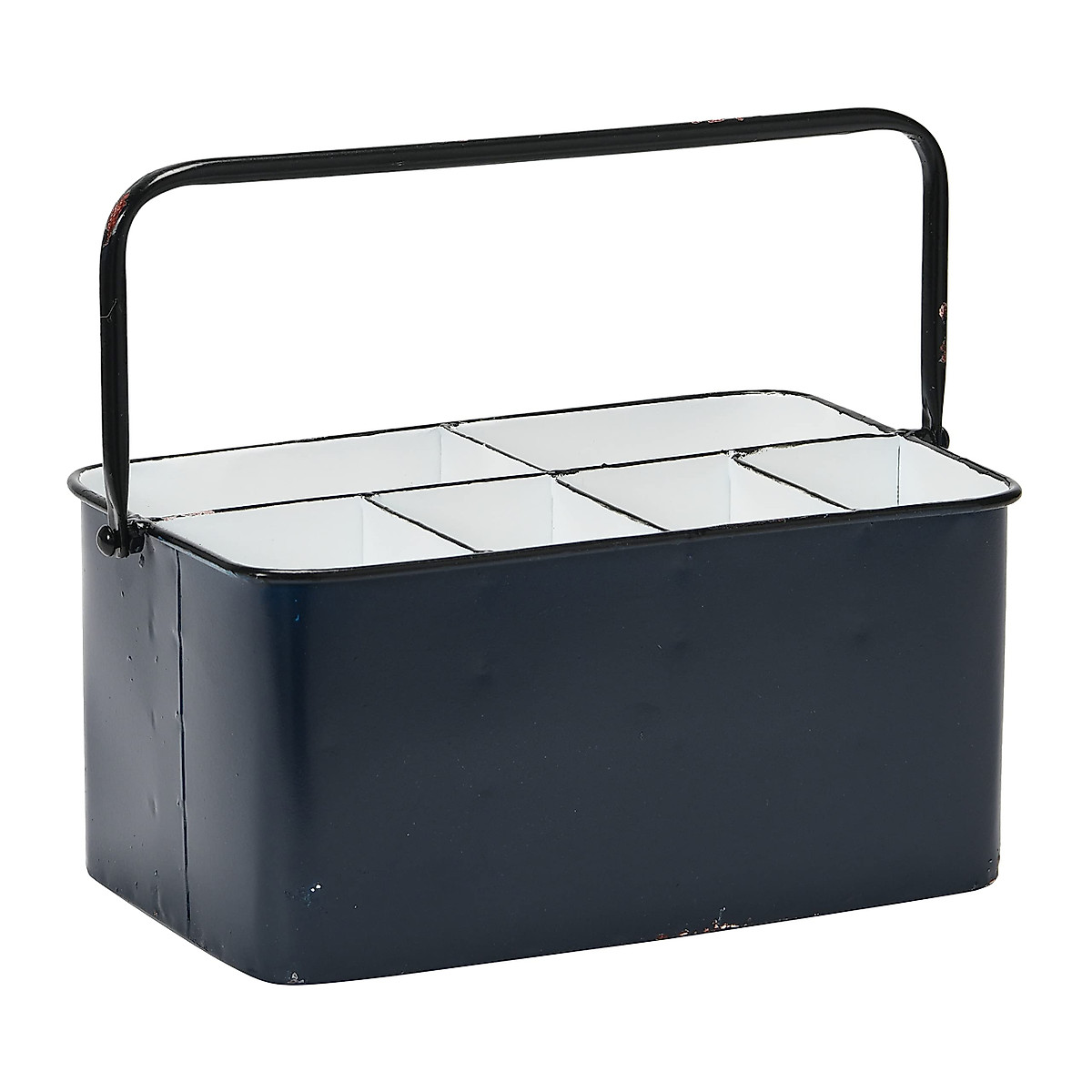 Creative Co-Op Farmhouse Metal Storage Caddy with 6 Compartments and Handle, Distressed Blue and White