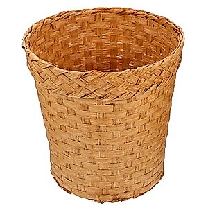 Housoutil Laundry Hamper Vintage Waste Basket, lint bin Woven Trash can Small Garbage can Rubbish Basket for Bedroom, Bathroom, Offices or Home- Office Supplies Khaki Trash cans Laundry Basket