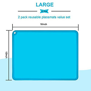 Silicone Non-Slip Kids Placemat, Reusable Placemat for Kids Baby Toddlers, BPA Free Children’s Dining Food Mat - Blue
