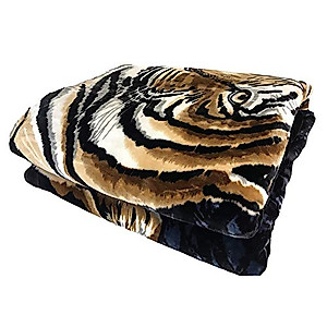 Solaron Super Thick Mink Blanket BM253 Queen 3 Tigers BLACK