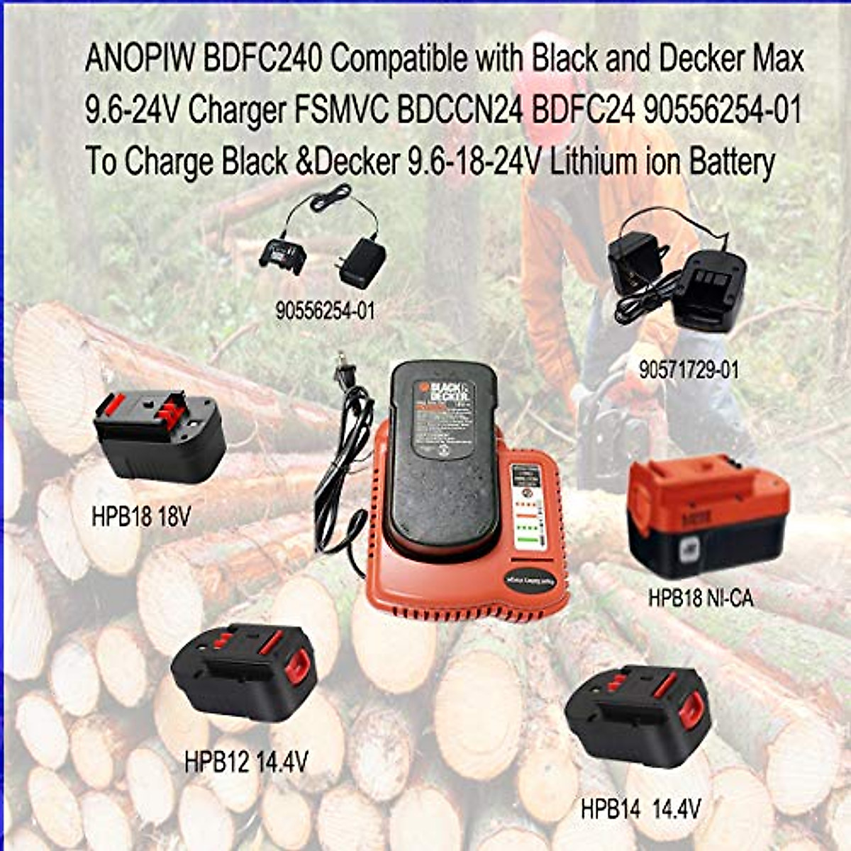 ANOPIW BDFC240 9.6V-24V Battery Charger Compatible with Black & Decker 24V 18V 14.4V 12V 9.6V Firestorm Battery HPB18-OPE HPB18 HPB14 HPB12 HPB96 HPB24 244760-00 A1718 FS180BX FS18C FS18FL FSB18