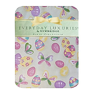 Newbridge Easter Egg Toss Vinyl Flannel Backed Tablecloth, Pastel Decorated Easter Egg and Butterfly Vinyl Tablecloth with Flannel Backing, 60” x 84” Oval