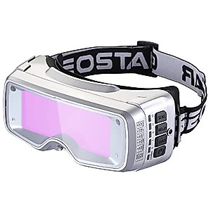 GEOSTAR True Color Digital Auto Darkening Welding Goggle, Wide Shade Range 5,7,9,11,13, with Face Shield and Anti-Fire Hood , Welder Face Mask ,for TIG MIG Plasma Arc Welding Cutting ,Grinding,Silver