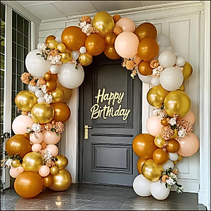 NISOCY Thanksgiving Fall Balloons Garland Arch Kit, 129PCS Burnt Orange Pastel Orange Gold and White Sand Balloons Kit for Fall Baby Shower Birthday ThanksGiving Pumpkin Themed Party Decorations