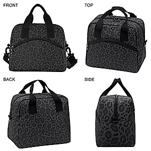 Oarencol Black Leopard Insulated Lunch Bag Animal Skin Print Reusable Cooler Lunch Tote Box with Shoulder Strap for Work Picnic School Beach