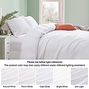 PHF Cotton Waffle Duvet Cover Queen Size, Ultra Soft Cotton Blend Comforter Cover Set, Comfy Breathable and Decorative Duver Cover Set with Pillow Shams Bedding Collection, 90"x90", White