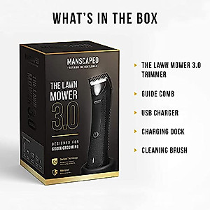 MANSCAPED® Electric Groin Hair Trimmer, The Lawn Mower™ 3.0, Replaceable Ceramic Blade Heads, Waterproof Wet/Dry Clippers, Standing Recharge Dock, Ultimate Male Hygiene Razor