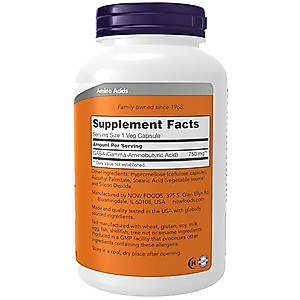 NOW Supplements, GABA (Gamma-Aminobutyric Acid) 750mg, Neurotransmitter Support*, 200 Veg Capsules