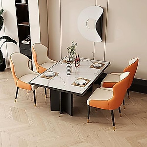 FIXARE Dining Kitchen Room Chairs Set of 4 Modern Artificial Waterproof and Scratch-Resistant Leather High Back Padded Soft Seat Metal Legs Living Room Chairs (Color : Off-White+Brown)