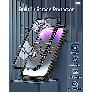 FNTCASE for iPhone 14-Pro Phone Case: for iPhone 13 Pro Cases | Military Grade Drop Proof Protection Mobile Cover with Kickstand | Matte Textured Rugged Shockproof TPU | Protective Sturdy - Black