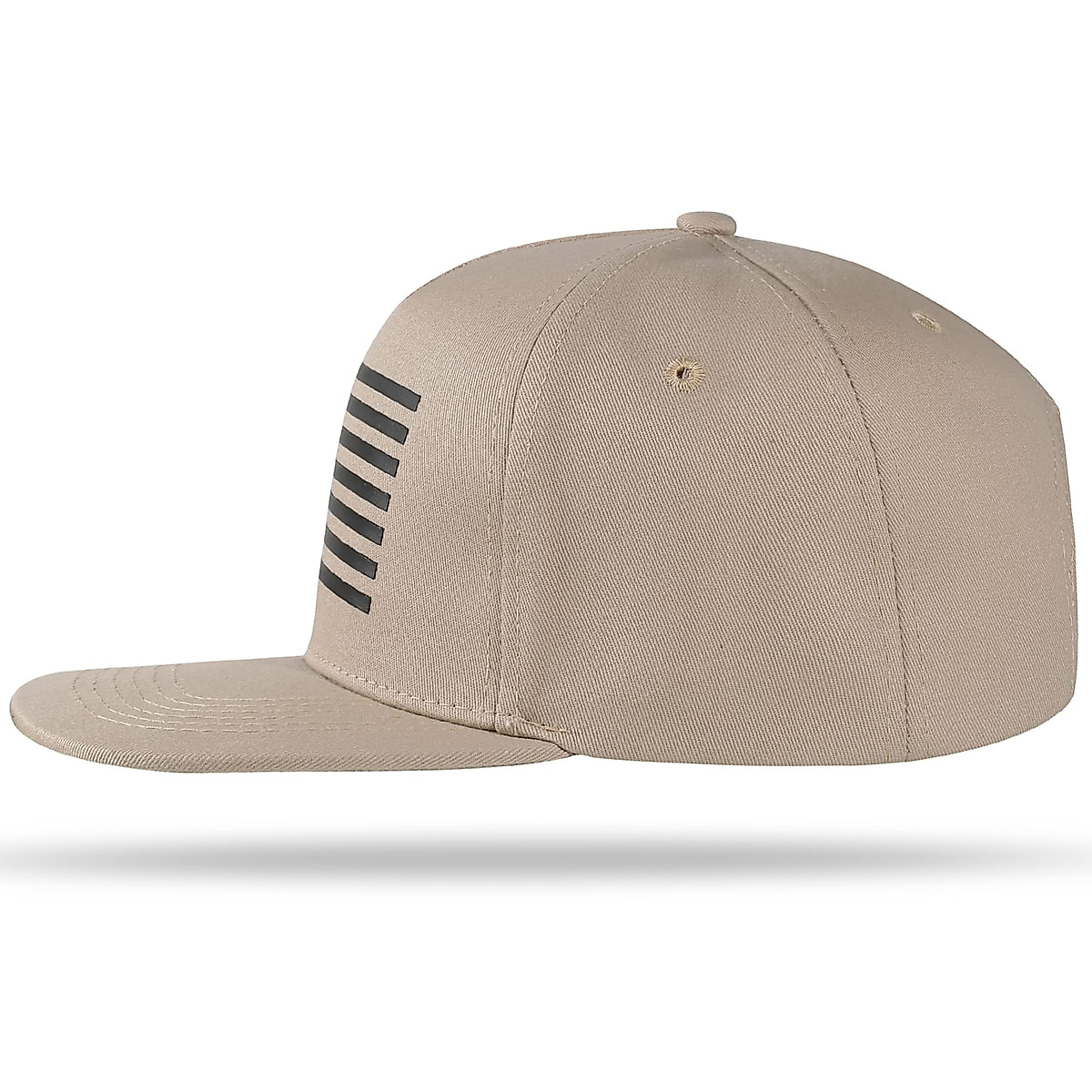 UALON Baseball Cap, Snapback Trucker Hat for Men & Women with American Flag and Adjustable, Breathable Mesh, Flat Bill Hats Khaki