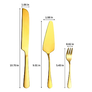 Cake Knife and Server Set with 6 Pcs Cake Forks,Wedding Cake Cutting Set for Birthday Anniversary Parties and Festival(8 PCS, Gold)