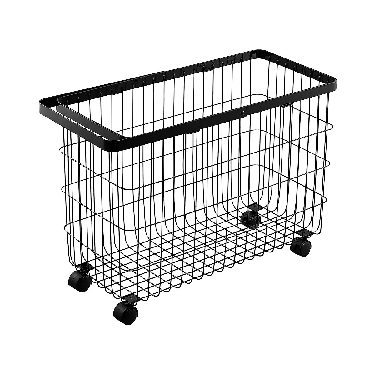 YAMAZAKI Home Small Rolling Laundry Basket Metal Hamper Cart with Wheels and Handle | Steel, One Size, Black