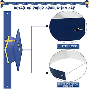 Tenare 40 Pcs Paper Graduation Crown Adjustable Paper Hats Graduation Cap with 40 Elastic String for Grad Party(Blue)