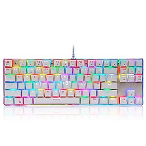 Teerwere Gaming Keyboard Portable 87 Keys Blue Switch RGB Backlight Wired Mechanical Gaming Keyboard Full Color Backlit System Mechanical Gaming Keyboard (Color : Photo Color, Size : One Size)