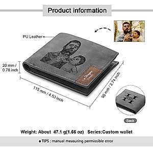 REMFACIO Custom Mens Wallets Photo Engraved Leather Wallets for Men Personalized Wallets for Men Birthday Valentines Day Gifts (Gray)