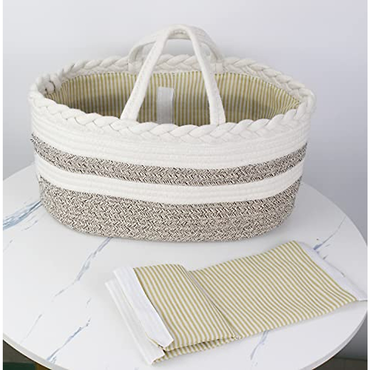 HIYAGON Baby Diaper Caddy Organizer,Nursery Storage Basket for Boys and Girls,Storage Bin for Changing Table & Car Organizer,Newborn Essentials Must Haves, Registry for Baby (Brown)