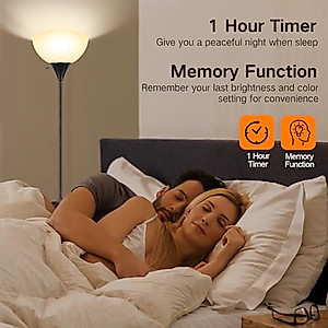 OUTON Standing Lamp, Modern Floor Lamp with Remote,4 Color Temperatures, Stepless Dimmable Brightness, Timmer, Torchiere Lamps for Living Room, Bedroom, Office, Reading(9W LED Bulbs Included)