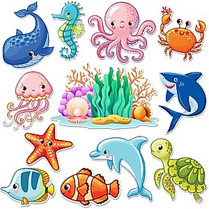 12 Pcs Cruise Door Decorations Magnetic Ocean Sea Animal Car Magnets Fish Cruise Door Magnet Stickers Cruise Door Decorations Turtle Crab Fridge Decor for Carnival Cruise Refrigerator Door