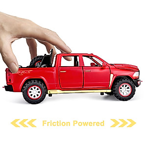 RAM 1500 Pickup Truck Toys for Boy Age 4-7 Diecast Metal Model Trucks Open Door Pull Back Toy Cars with Lights and Sound Gift for Kids 3-8 Years