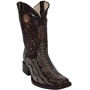 The Western Shops Mens Genuine Leather Python Snake Print Square Toe Cowboy Boot (6, Olive)