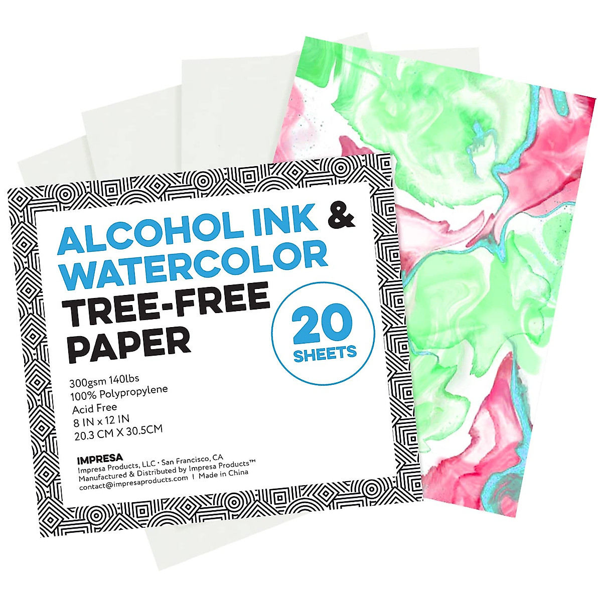 20 Pack 8” x 12’’ Alcohol Ink and Watercolor Paper - Reusable Non-Absorbent Synthetic Paper Polypropylene for Use with Alcohol Inks, Watercolor, Acrylic Painting - Silky Smooth Compare to Yupo™