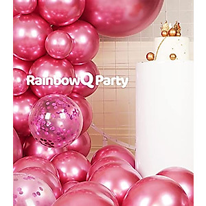 RainbowQ Party 55PCS Hot Pink Metallic Balloons Different Sizes 18/12/5 Inch and Fuchsia Confetti Balloons Shiny Latex Helium Balloons Set for Anniversary Graduation Wedding Birthday Party Decorations
