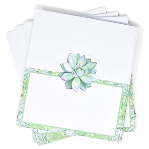 100 Succulent Place Cards Cactus Floral Green Leaves Succulents Name Card Wedding Table Setting Folded Tent Cards for Baby Shower Dinner 2" x 3.5"