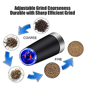 Sunbag Electric Gravity Salt and Pepper Mill,Battery Operated Automatic Salt and Pepper Mill - Blue LED Light,Adjustable Coarseness,One Handed Operation