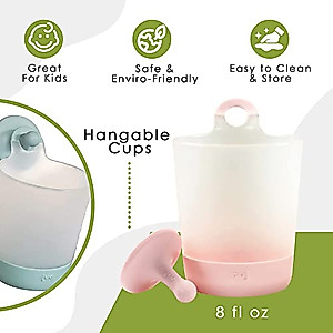 Puj Phillip Cups for Kids - Hangable Training Cups - Rinse-and-Play Reusable Plastic Cups with Grippy Hooks - Dishwasher Safe - Frustration Free Packaging - Set of 4 (Scandinavian)