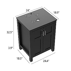ARTETHYS 24 inch Bathroom Vanity Set - Combo MDF Sink Cabinet Vanity with Counter Top Glass Vessel Sink Vanity and 1.5 GPM Faucet (Single Vanity+Oval Golden Sink)