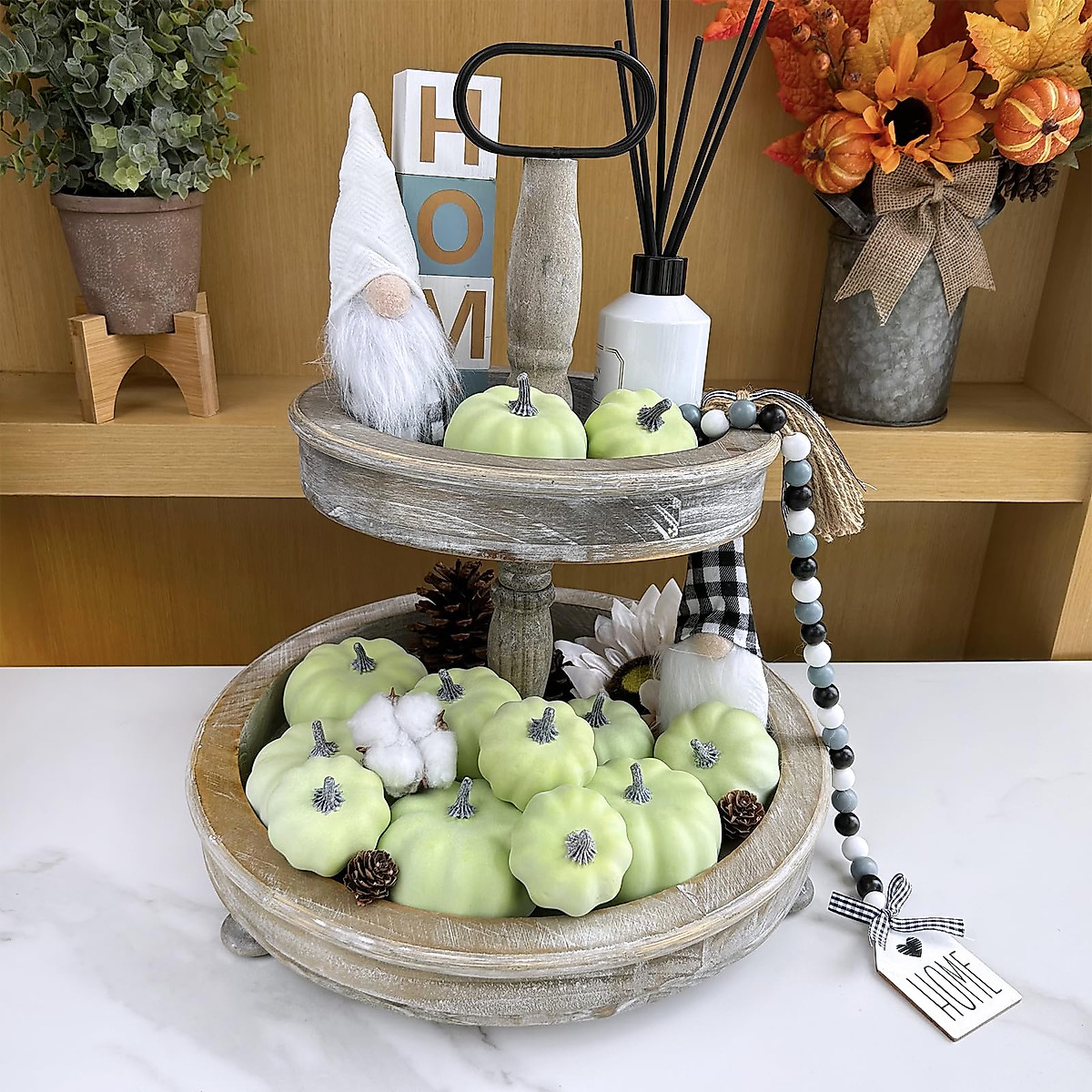 BESTTOYHOME 12 Pcs Assorted Small Artificial Pumpkins Light Green Faux Pumpkins Rustic Harvest Decorative Pumpkins Foam Pumpkins for Fall Wedding Halloween Thanksgiving Table Centerpiece Mantel Décor