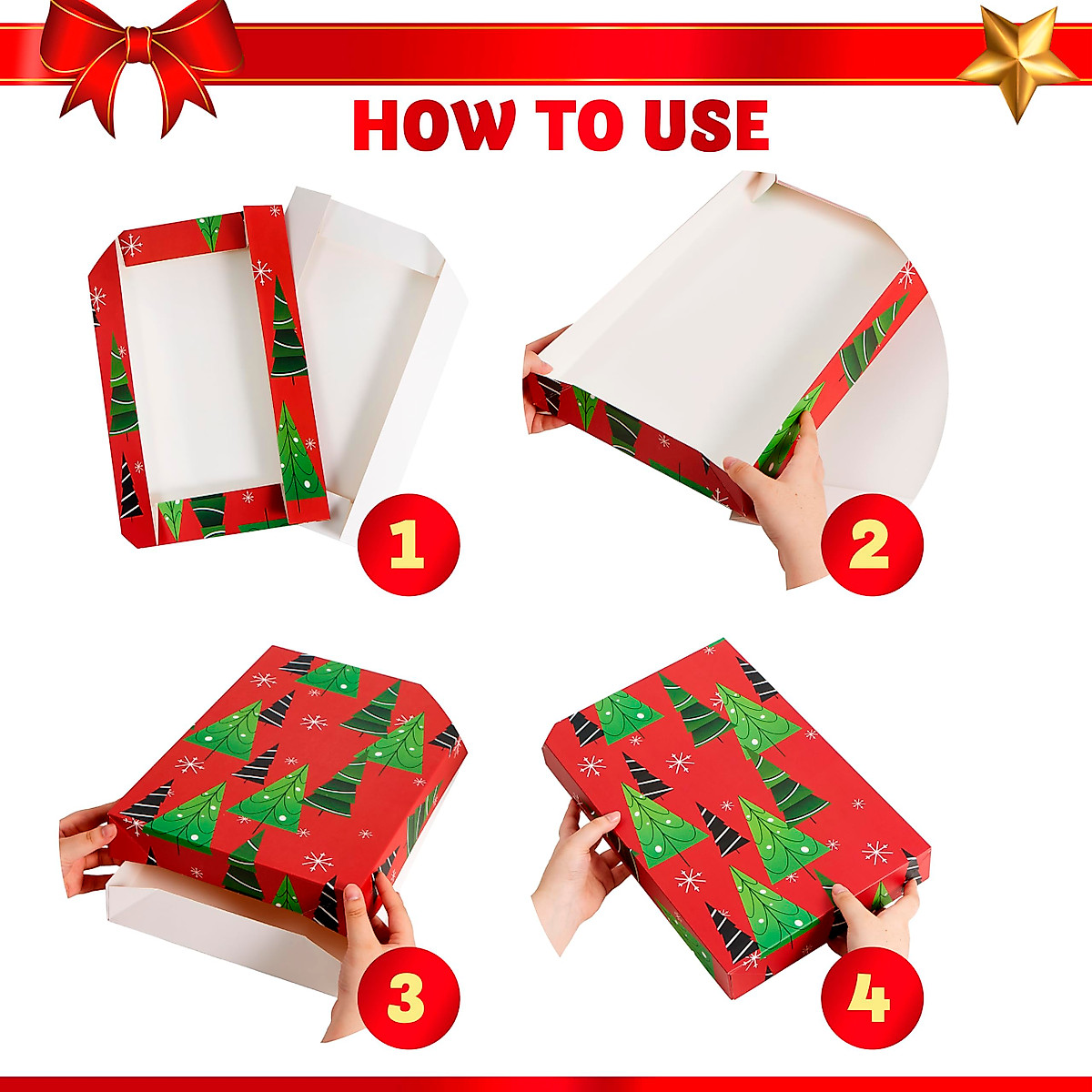 JOYIN 12 Pcs 14" x 9.5" x 2" Christmas Tone Shirt Wrap Boxes ​with Lid and Base, Clothes, Wrapping Robe Boxes,Gift Boxes, Xmas Goody Gift Boxes for Christmas, Birthdays, Wedding, 4 Designs