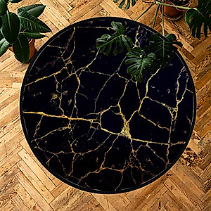 BVOGOS 36 inch Large Round Rugs Black and Gold Marble Ultra Soft Kids Floor Playing Mat for Bedroom Living Room Baby Room, Non-Skid Lightweight Foam Area Rugs Home Decor