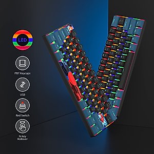 Mosptnspg Protable 60% Percent Gaming Keyboard Mechanical, Mini Compact RGB Backlit 61 Keys Wired Office Keyboard with Red Switch for Mac/Win (Monstor Black/red Switch 61)