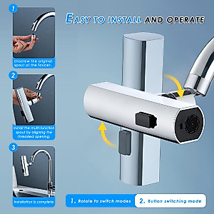 Suteng Waterfall Kitchen Faucet, Touch Kitchen Faucet, 3 in 1 360° Kitchen Faucet Head Replacement,Splash-Proof Kitchen Sink Faucet Suitable for Washing Fruits and Vegetables,Silver