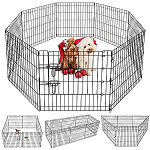 Puppy Pet Playpen 8 Panel 24 Inch Indoor Outdoor Metal Portable Folding Animal Exercise Dog Fence Ideal for Pet Animals Dog Cat Rabbit Breed Puppy (24" x 24" x 8)