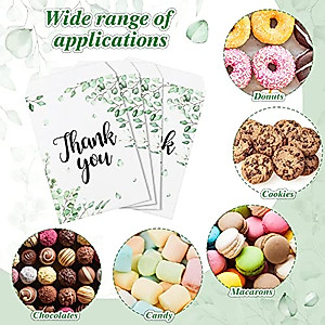 200 Pack Thank You Paper Treat Bags Greenery Eucalyptus Candy Buffet Bags Paper Cookie Bags Thank You Favor Bags Goodie Bags for Wedding Baby Shower Birthday Party Favors, Cookies, Goodies
