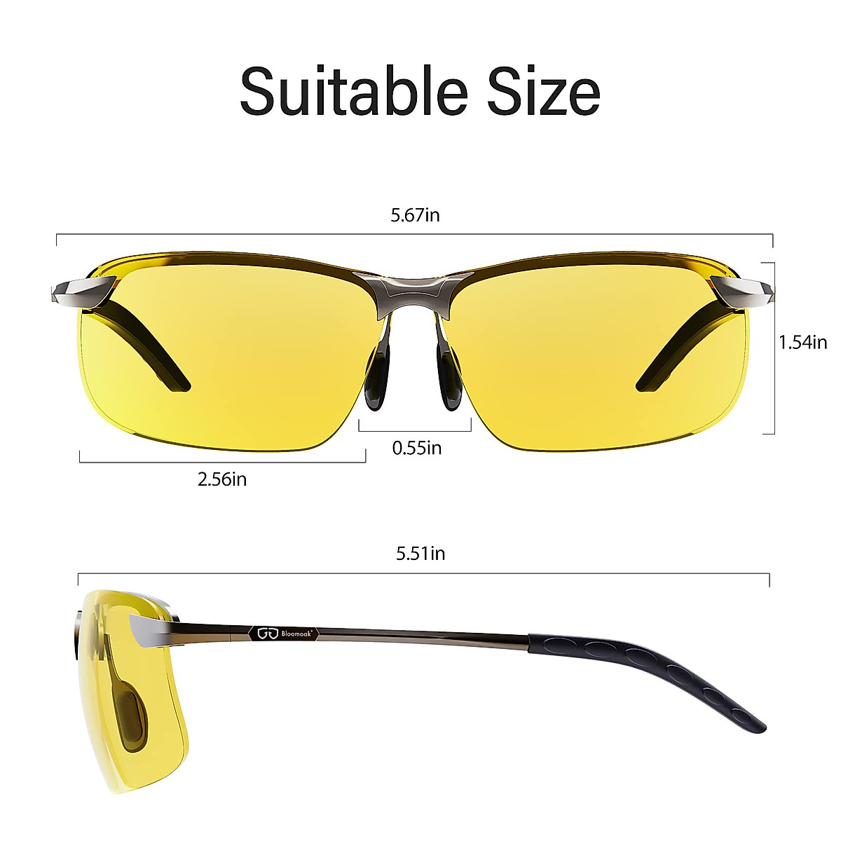 B BLOOMOAK Night Driving Glasses, Polarized Sports Night Vision Glasses - Anti glare, UV 400 Protection, Ultra Light(Yellow)