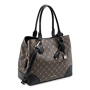 NINE WEST womens Brooklyn Jet Set Carryall SATCHEL, Brown/Black, One Size US