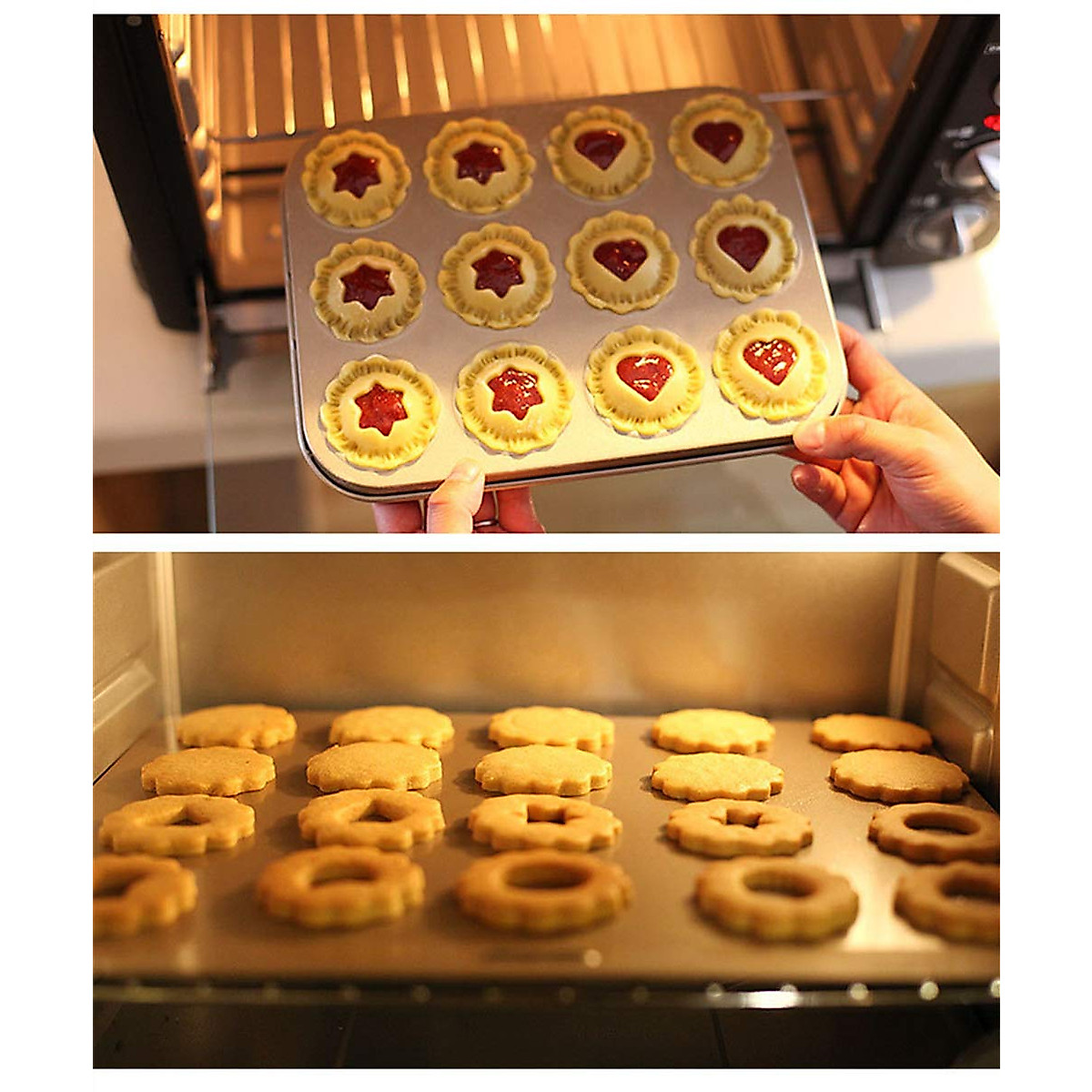 VolksRose Vegetable Fruit Cutters Shapes Set, 6-Pack Linzer Cookie Cutters Stainless Steel, Hollow Sauce Jam Filled Torte Mold Christmas Tool Cake DIY Mousse, Donuts, Fondant and Fruit